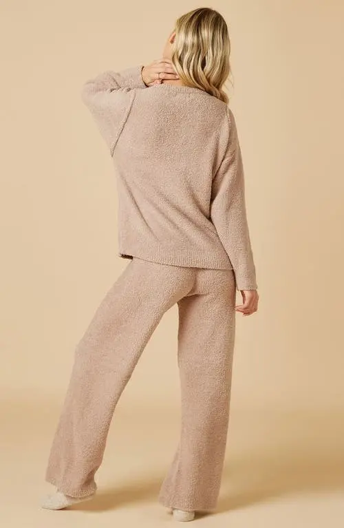SOFTIES Solid Marshmallow Reverse Seam Crew Neck Lounge Set With Bracelet Sleeve - Coco