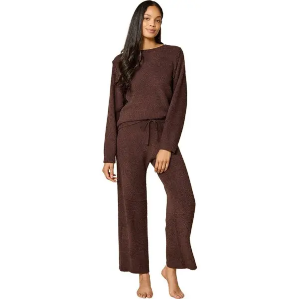 SOFTIES Solid Marshmallow Reverse Seam Crew Neck Lounge Set With Bracelet Sleeve - Espresso