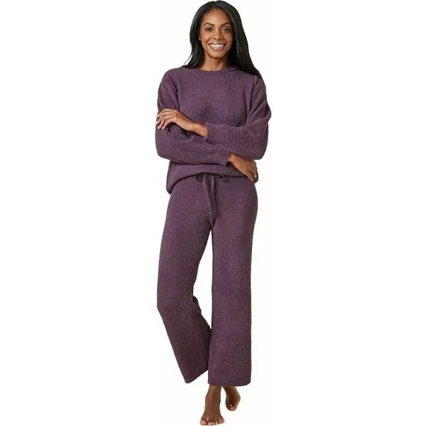 SOFTIES Solid Marshmallow Reverse Seam Crew Neck Lounge Set With Bracelet Sleeve - Fig