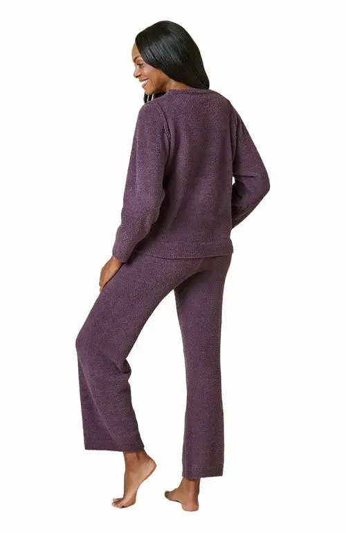 SOFTIES Solid Marshmallow Reverse Seam Crew Neck Lounge Set With Bracelet Sleeve - Fig