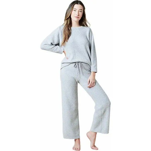 SOFTIES Solid Marshmallow Reverse Seam Crew Neck Lounge Set With Bracelet Sleeve - Grey