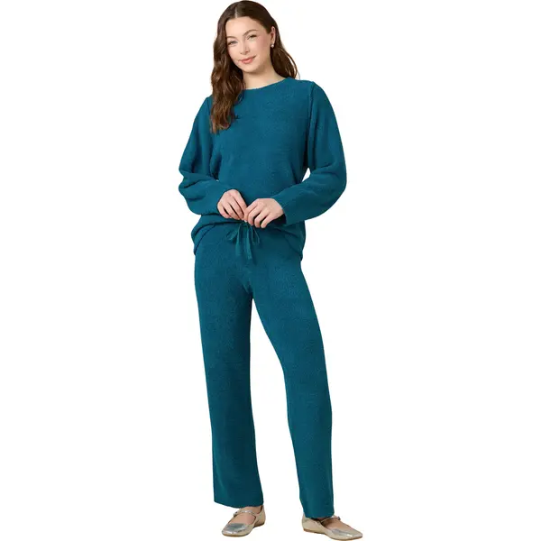 SOFTIES Solid Marshmallow Reverse Seam Crew Neck Lounge Set With Bracelet Sleeve - Teal