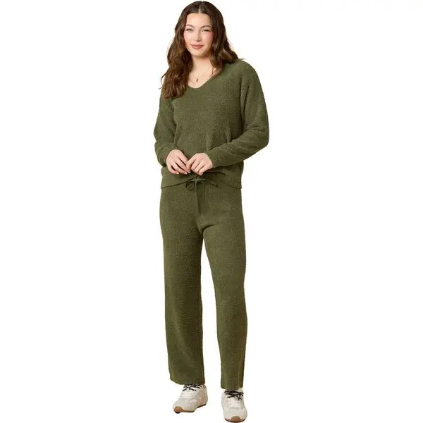SOFTIES Solid Marshmallow V-neck Lounge Set - Olive