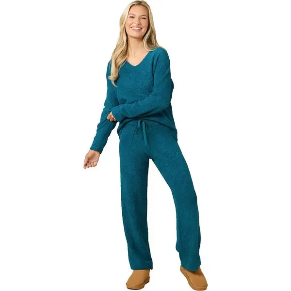 SOFTIES Solid Marshmallow V-neck Lounge Set - Teal