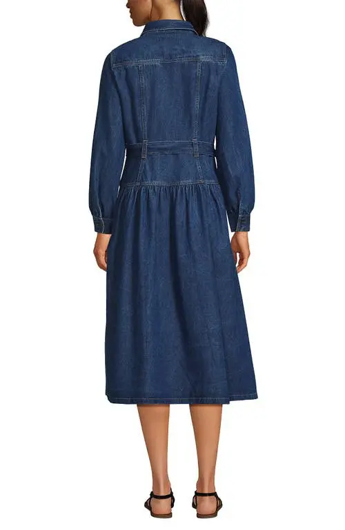 LANDS' END Denim Midi Shirt Dress - Indigo Medium Wash