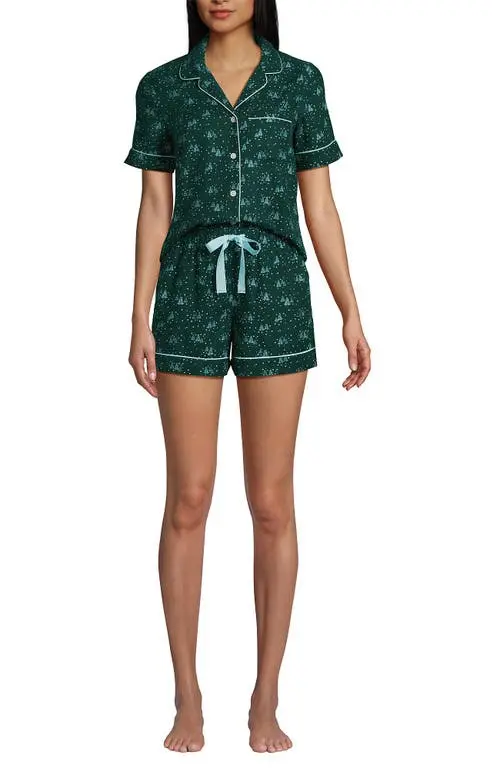 Lands' End Drapey Flannel 2 Piece Pajama Setshort Sleeve Top And Shorts