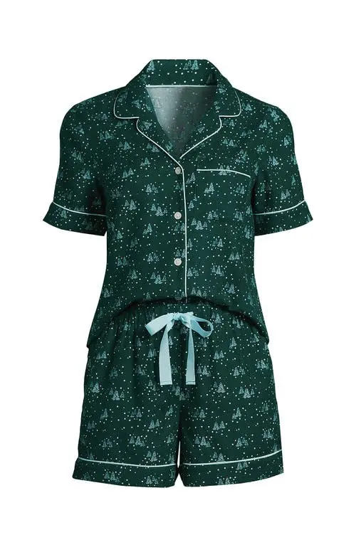 Lands' End Drapey Flannel 2 Piece Pajama Setshort Sleeve Top And Shorts