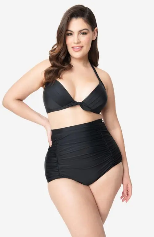Unique Vintage Monroe Halter Bikini Top - Black