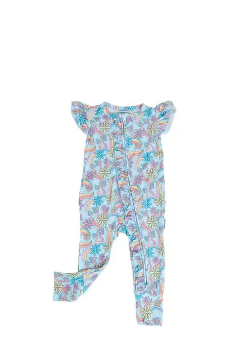 CHARLIE LOU BABY® Flutter Sleeve Zip Romper - Blue