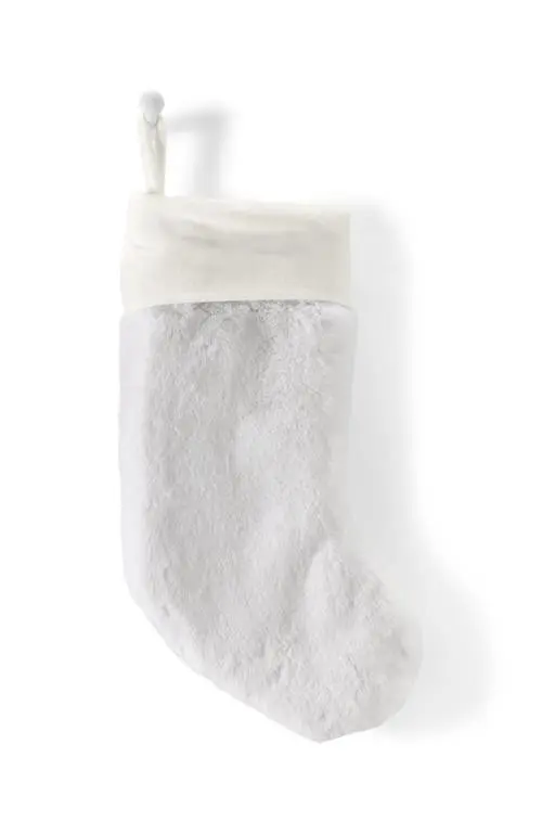 LANDS' END Faux Fur Stocking - Ivory Faux Fur