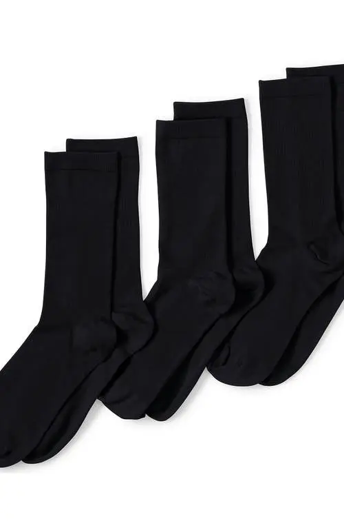 LANDS' END Everyday Basic Crew Socks 3 Pack - Black