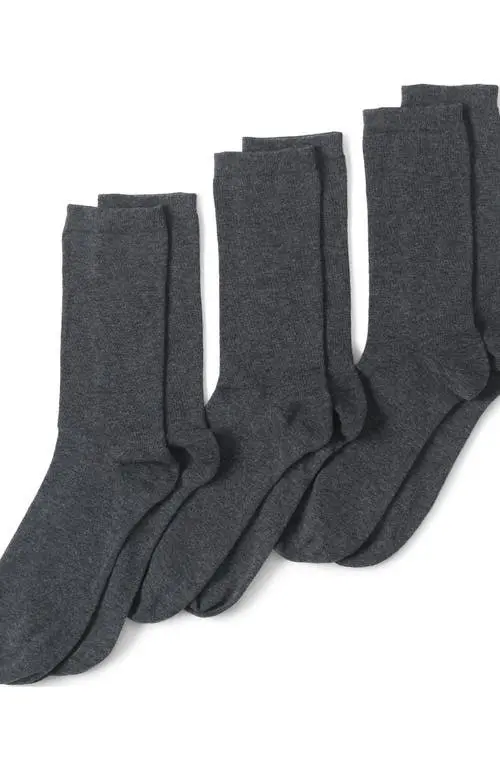 LANDS' END 3-pack Seamless Toe Solid Crew Socks - Charcoal Heather