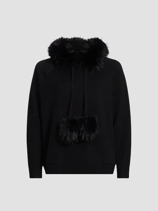 Alice + Olivia Oscar Faux Fur-trimmed Knit Hoodie - Black