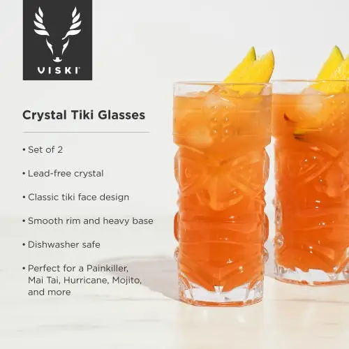 VISKI Pacific Crystal Tiki Glasses Set Of 2