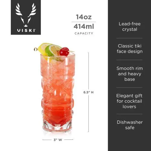 VISKI Pacific Crystal Tiki Glasses Set Of 2
