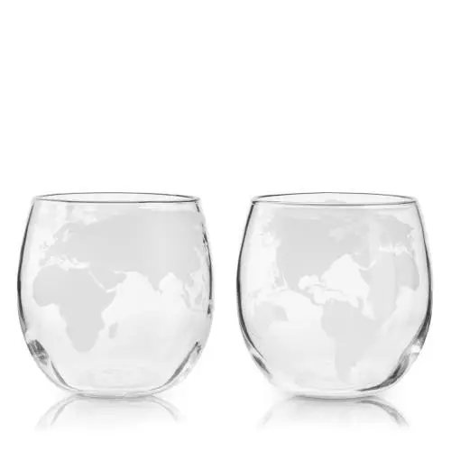 VISKI Globe Whiskey Tumblers Set Of 2 - Clear