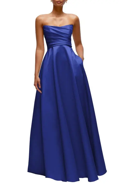Dessy Collection Ruched Strapless Gown - Cobalt Blue