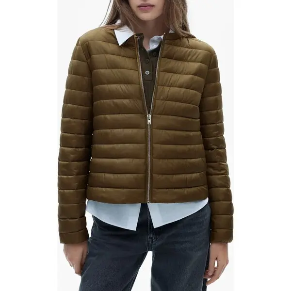Mango Pocket Quilted Jacket - Khaki Green