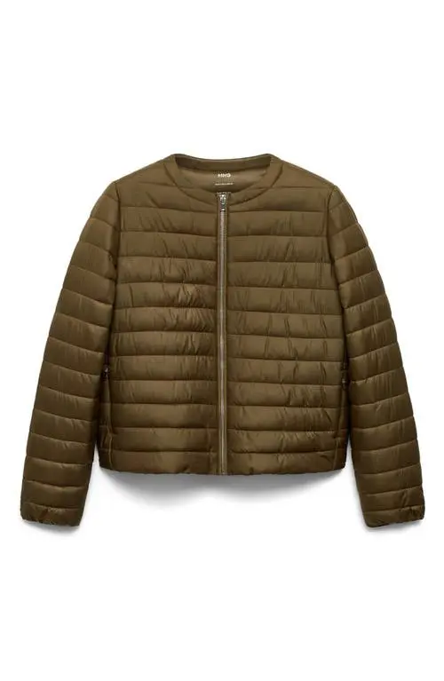 Mango Pocket Quilted Jacket - Khaki Green
