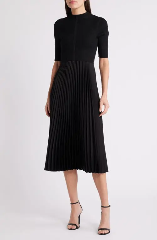 Boss Fireanami Shimmer Sweater Dress With Pliss Skirt In Black - 40% Off |  Editorialist