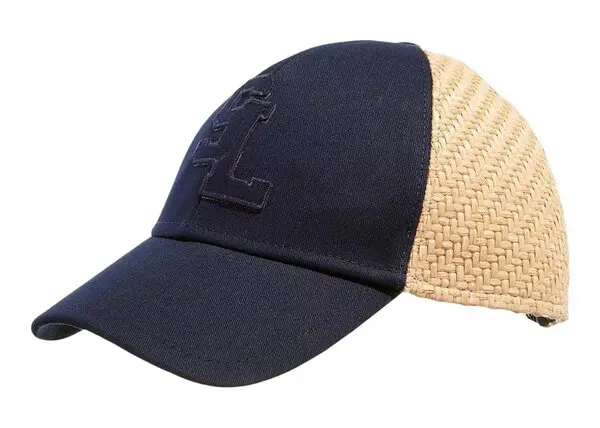 Saint Laurent Canvas And Raffia Baseball Cap - Navy Blue/taupe