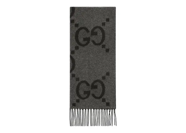 Gucci Gg Cashmere Jacquard Scarf - Dark Grey/black