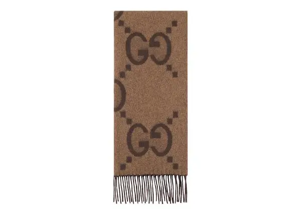 Gucci Gg Cashmere Jacquard Scarf - Beige/dark Brown