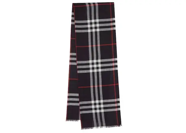 Burberry Lightweight Check Wool Scarf - Navy Blue