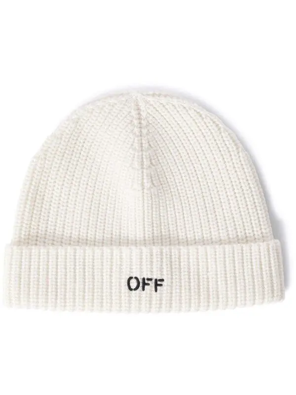 Off-White Embroidered Logo Wool Beanie - White/black