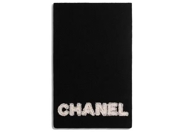 Chanel Tweed Cc Logo Scarf - Black/white