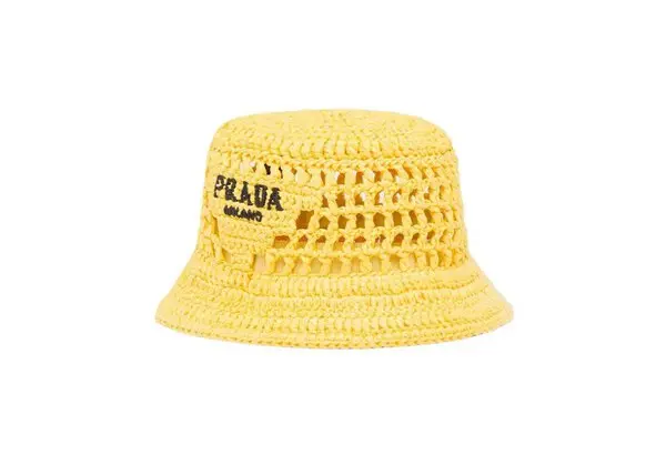 Prada Raffia Bucket Hat - Yellow