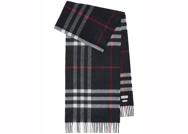 Burberry Check Fringed Cashmere Scarf - Navy Blue