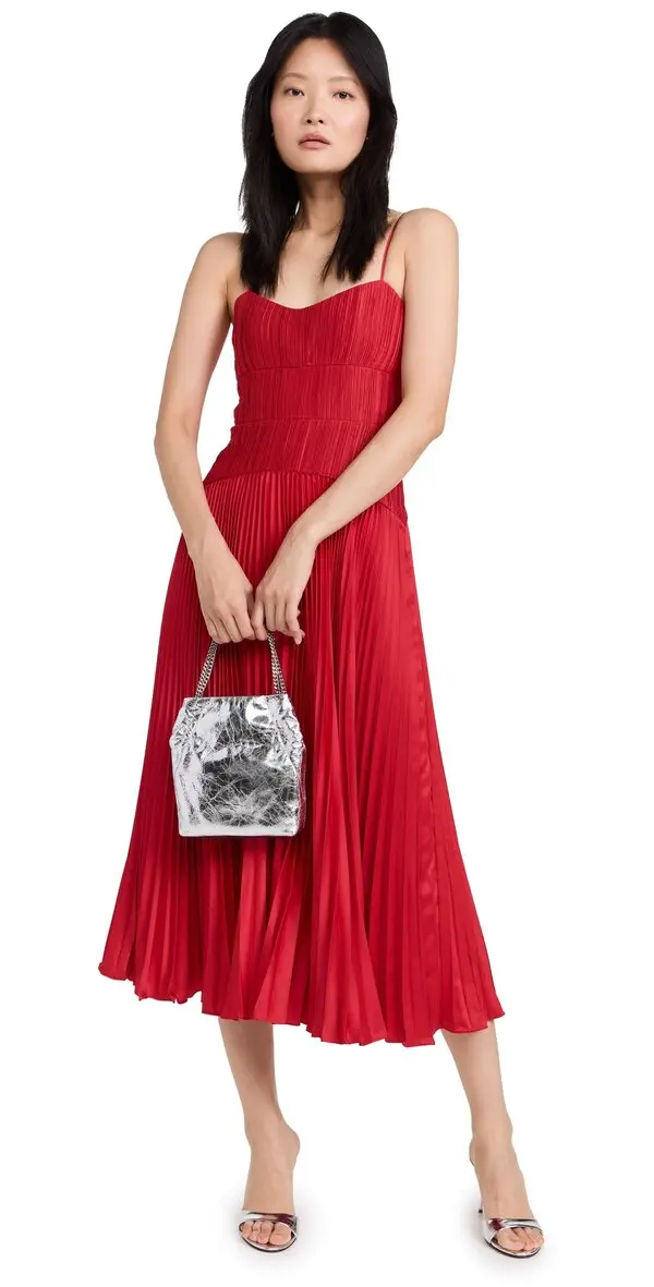 amur cherry pleated drop waist midi dress Cherry Drop Waist Midi