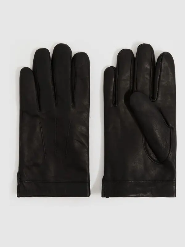 REISS Monty Leather Gloves - Black