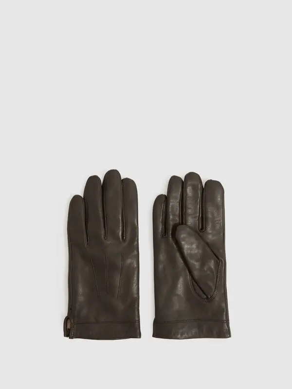 REISS Monty Leather Gloves - Dark Brown