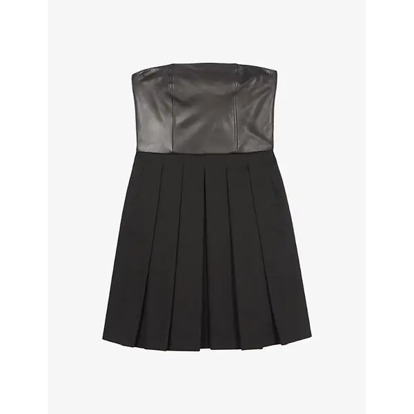 The Kooples Strapless Fitted Leather And Cotton Mini Dress - Black |  Editorialist