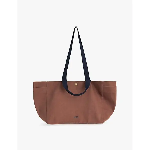 HAY Brand-embroidered Cotton Weekend Bag - Milk Chocolate