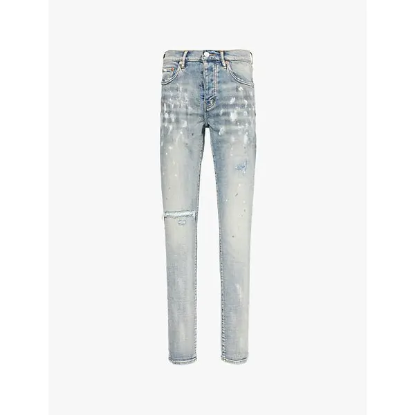 PURPLE BRAND P001 Paint Blowout Slim-fit Stretch-denim Jeans - Light Indigo