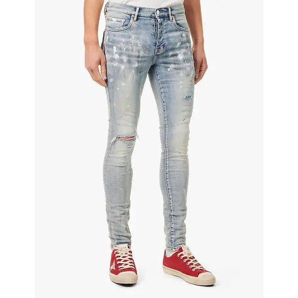 PURPLE BRAND P001 Paint Blowout Slim-fit Stretch-denim Jeans - Light Indigo
