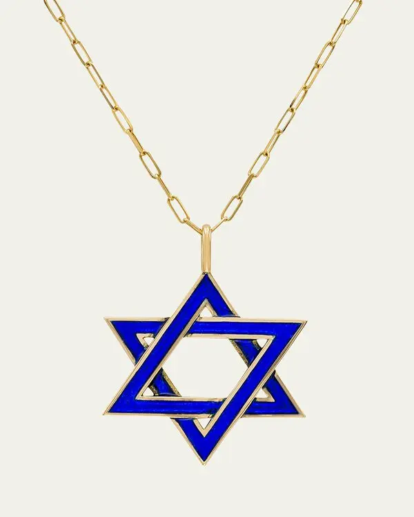 AUDREY C. JEWELS 18k Yellow Gold Star Of David Pendant Necklace - Cobalt Blue