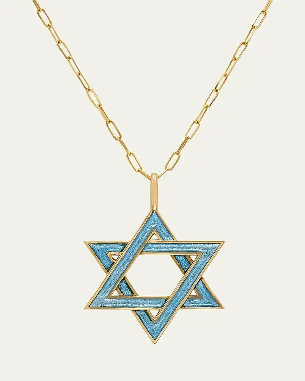 AUDREY C. JEWELS 18k Yellow Gold Star Of David Pendant Necklace - Sky Blue