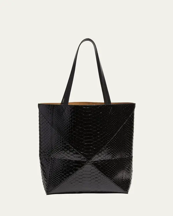 Loewe Puzzle Fold Large Patent Python-embossed Tote Bag