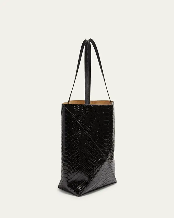 Loewe Puzzle Fold Large Patent Python-embossed Tote Bag