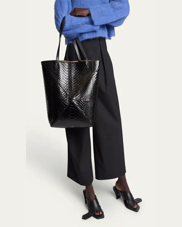 Loewe Puzzle Fold Large Patent Python-embossed Tote Bag