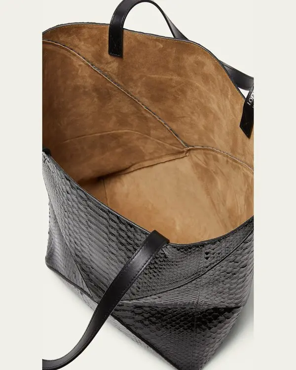 Loewe Puzzle Fold Large Patent Python-embossed Tote Bag