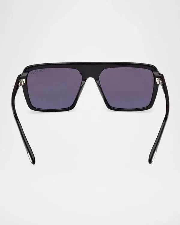 TOM FORD Vincent Rectangle Sunglasses - Shiny Blacksmoke