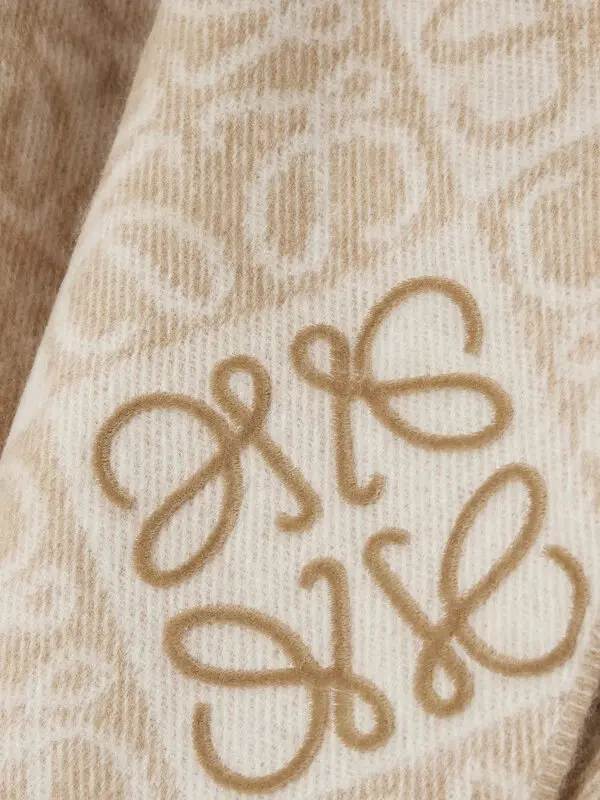 Loewe Fringed Wool And Cashmere-blend Jacquard Scarf - Neutrals
