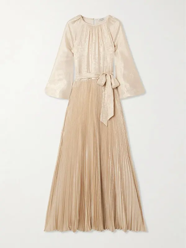 Simkhai Varenya Belted Pleated Metallic Lamé Maxi Dress - Gold