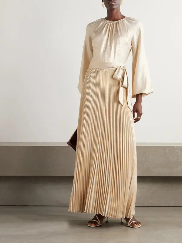 Simkhai Varenya Belted Pleated Metallic Lamé Maxi Dress - Gold