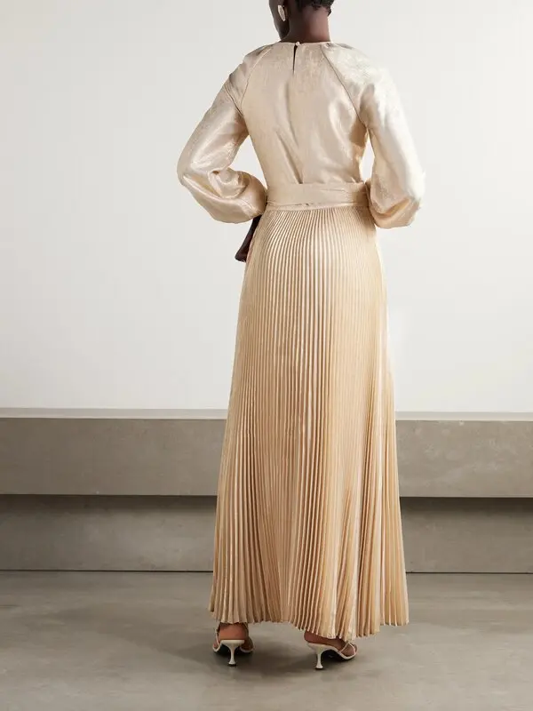 Simkhai Varenya Belted Pleated Metallic Lamé Maxi Dress - Gold